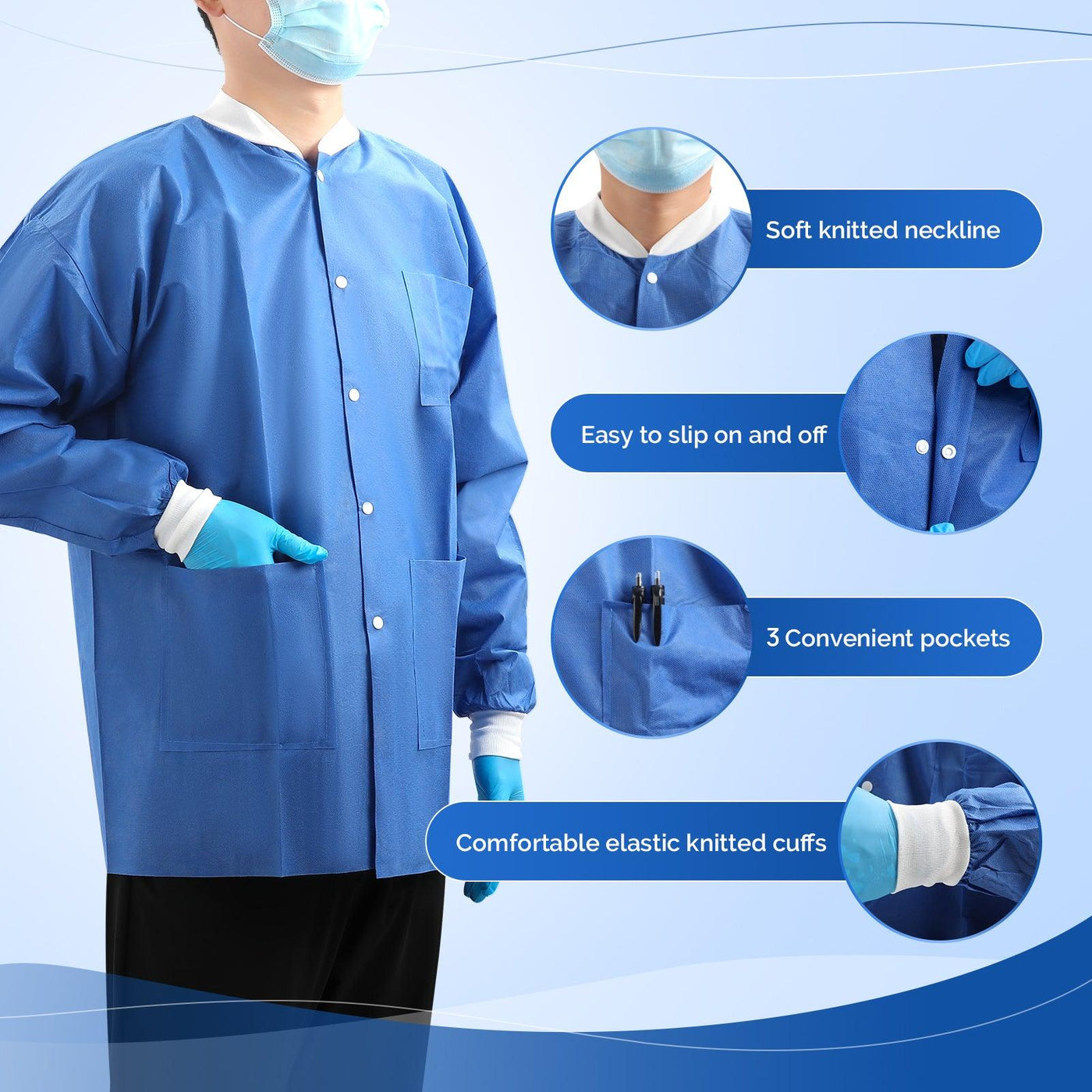 JMU Dental Disposable SMS Lab Jackets Lab Coats Unisex Hip-Length Unif
