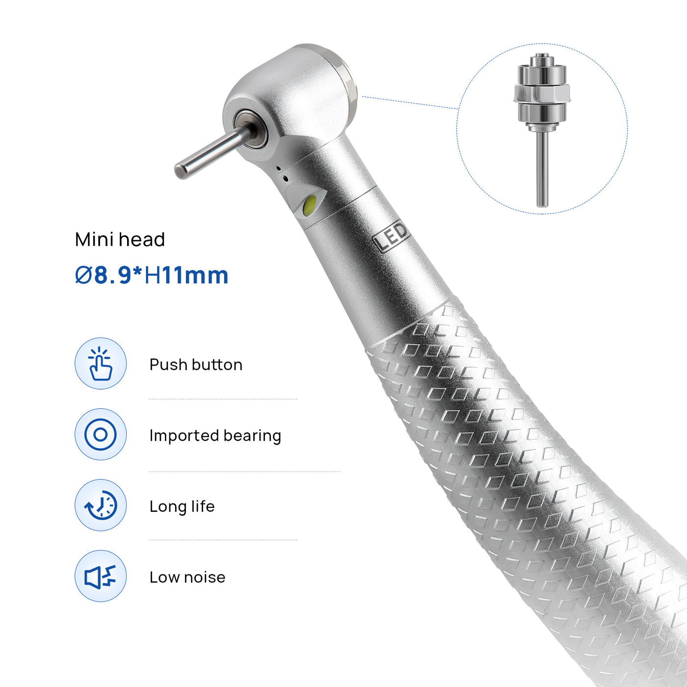 COXO CX207-2 LED High-Speed Air Turbine Handpiece 4 Holes Mini Head ...
