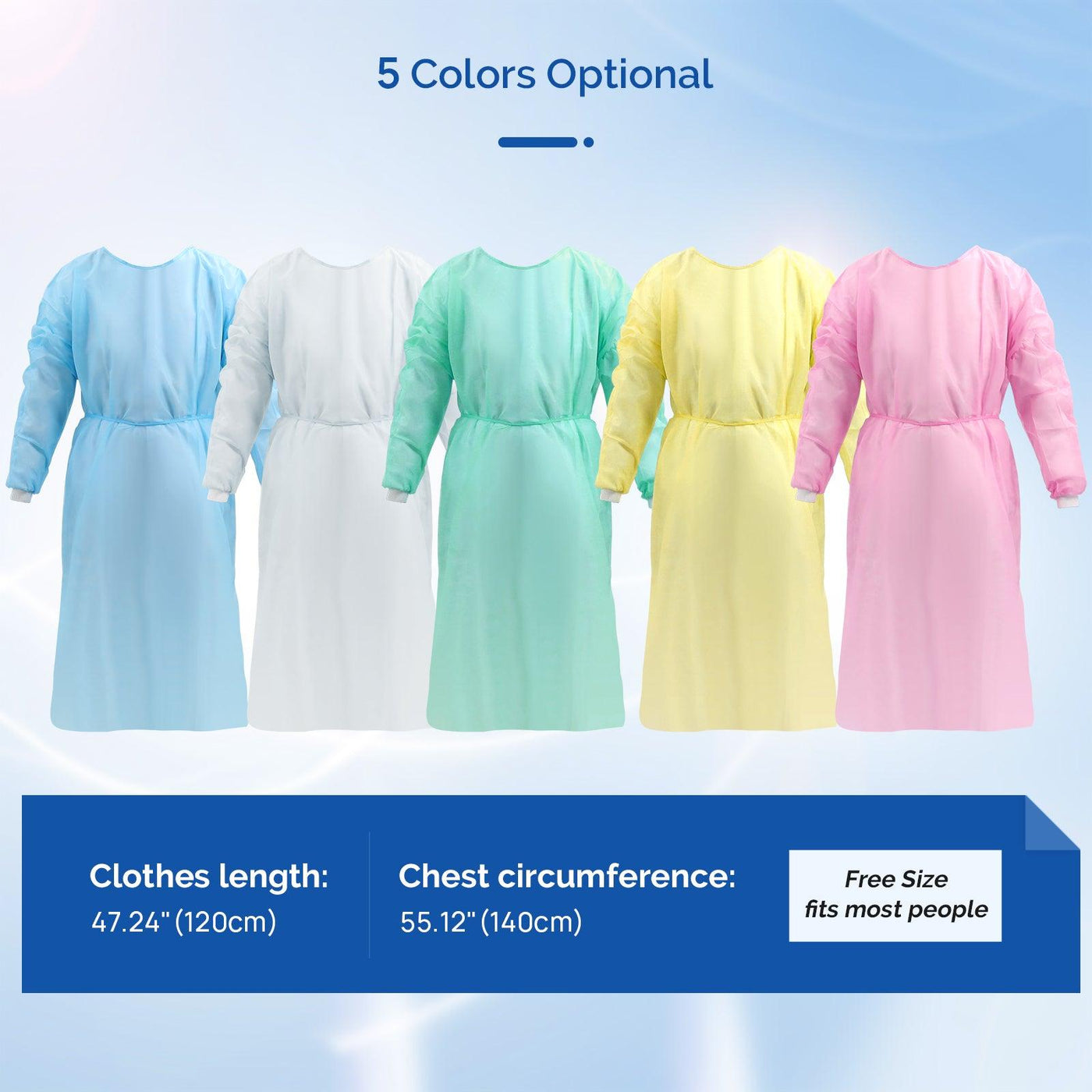 JMU Dental Disposable Isolation Gowns PP Knitted Cuff 5 Colors 120x140