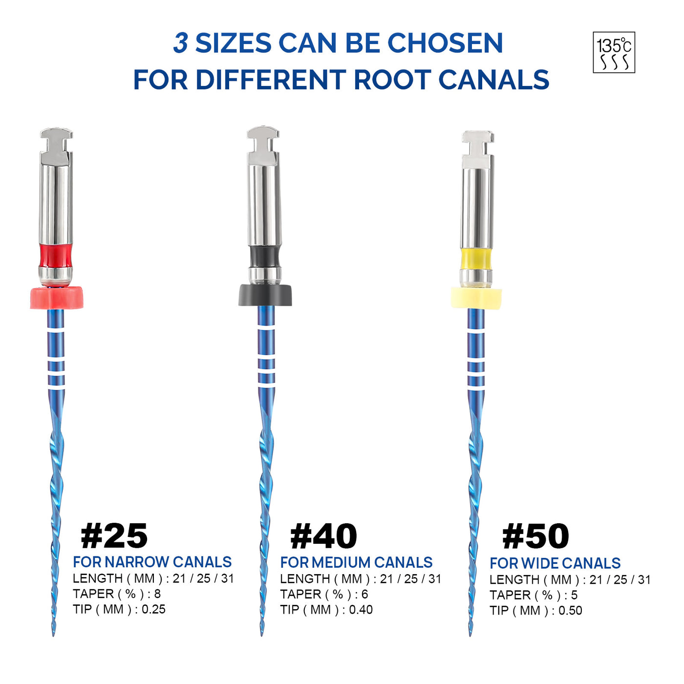 JMU Dental NiTi Rotary Files RC-B Blue 6/PK Sterilized Endodontic Files ...